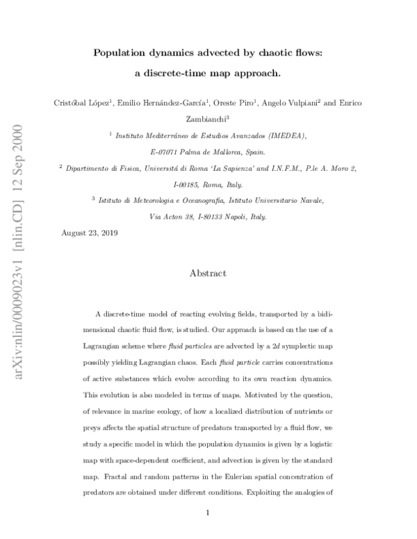 (PDF) Population dynamics advected by chaotic flows: A discrete-time map approach | Oreste Piro ...