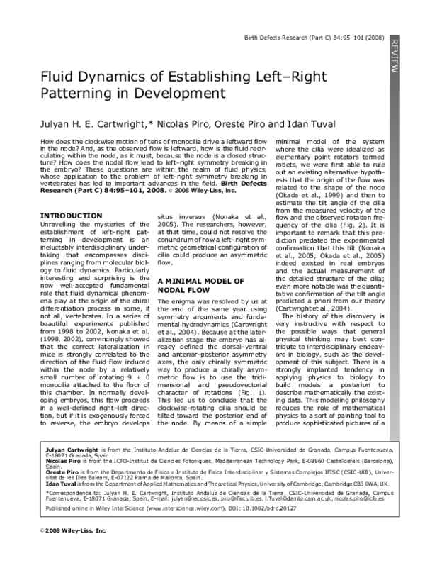 (PDF) Fluid dynamics of establishing left–right patterning in development