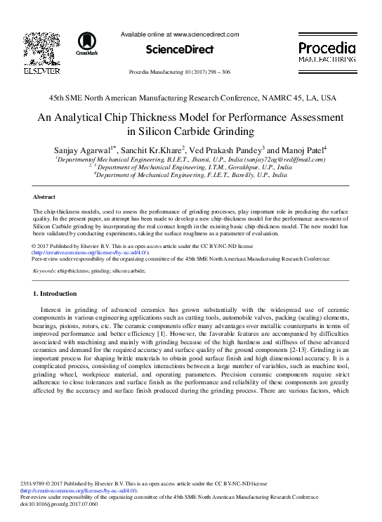 (PDF) An Analytical Chip Thickness Model for Performance Assessment in ...
