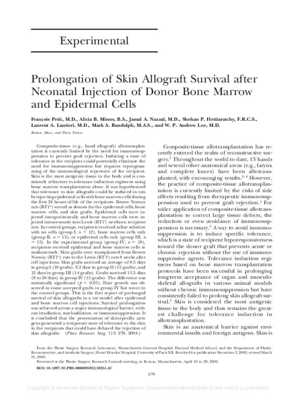 (PDF) Prolongation of Skin Allograft Survival after Neonatal Injection ...
