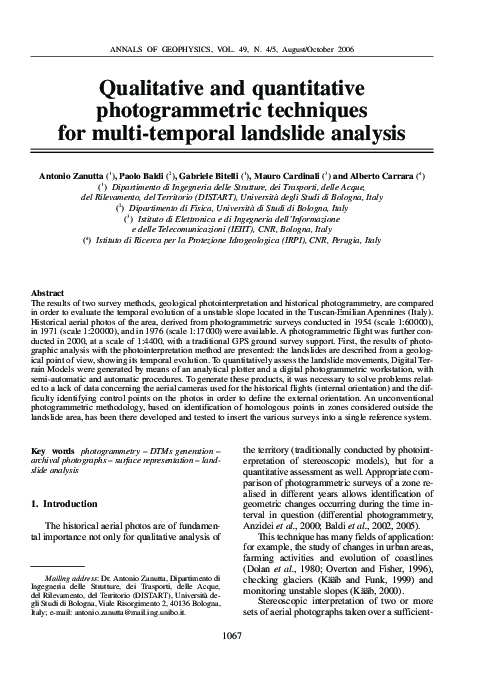 (PDF) Qualitative and quantitative photogrammetric techniques for multi-temporal landslide analysis
