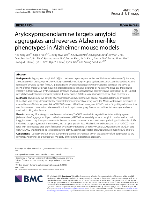 (PDF) Aryloxypropanolamine targets amyloid aggregates and reverses ...