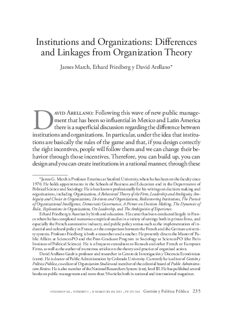 (PDF) Institutions and organizations: differences and linkages from organization theory
