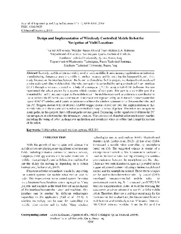 Pdf Design And Implementation Of Wirelessly Controlled Mobile Robot For Navigation Of Multi