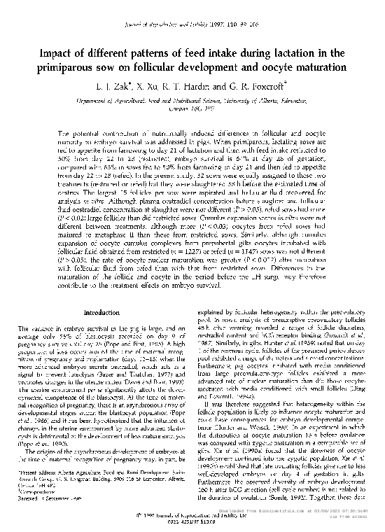 (PDF) Impact of different patterns of feed intake during lactation in the primiparous sow on ...