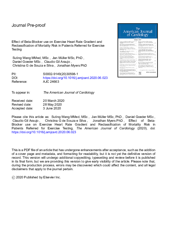 (PDF) Effect of Beta-Blocker Use on Exercise Heart Rate Gradient and Reclassification of ...