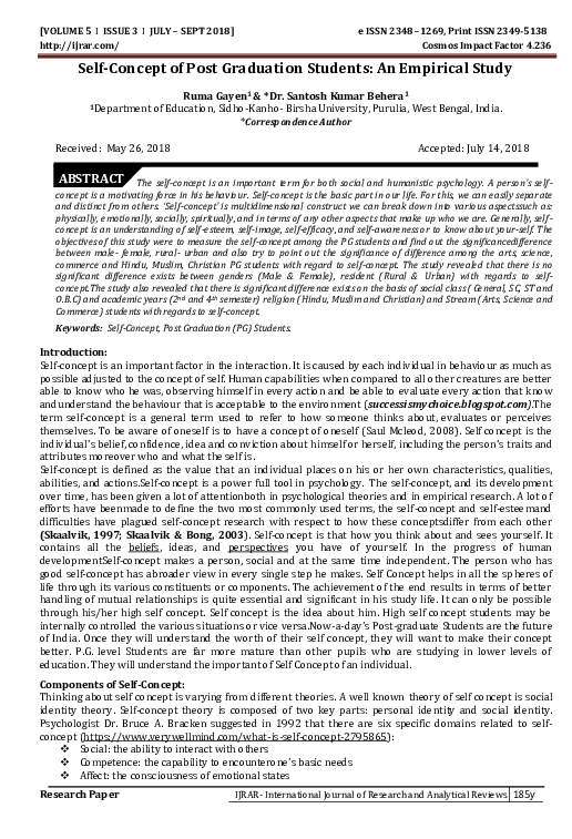 (PDF) Self-Concept of Post Graduation Students: An Empirical Study