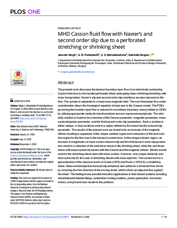 (PDF) MHD Casson fluid flow with Navier’s and second order slip due to a perforated stretching ...