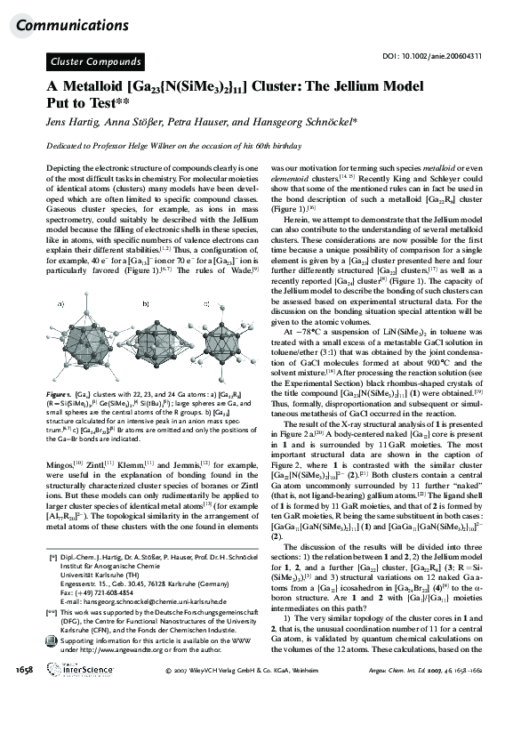 (PDF) A Metalloid [Ga23{N(SiMe3)2}11] Cluster: The Jellium Model Put to ...