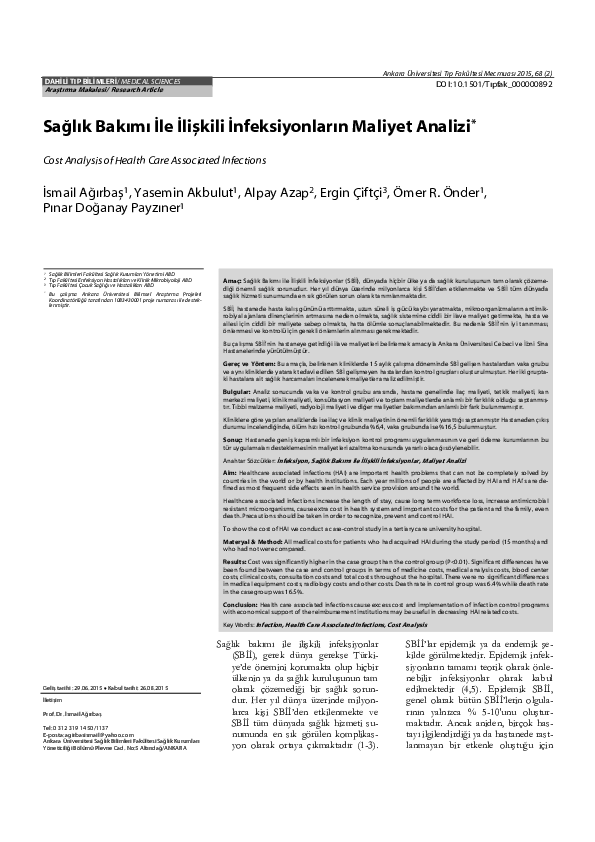 (PDF) Sağlık bakımı ile ilișkili infeksiyonların maliyet analizi