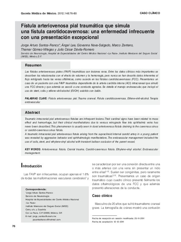 (PDF) [Traumatic arteriovenous pial fistula masquerading as a carotid ...