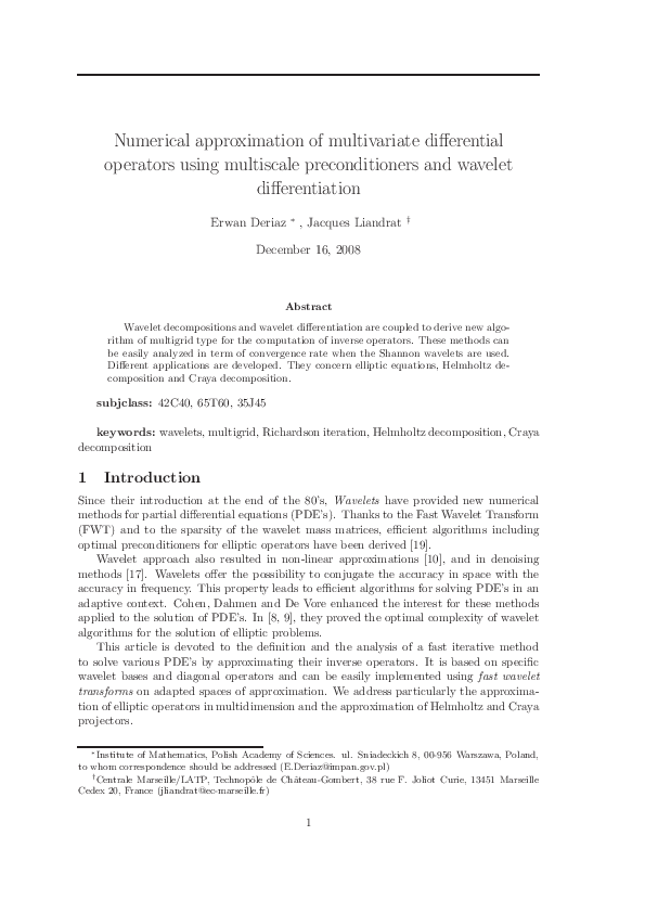 (PDF) Multiscale Wavelet Methods for Differential Operators