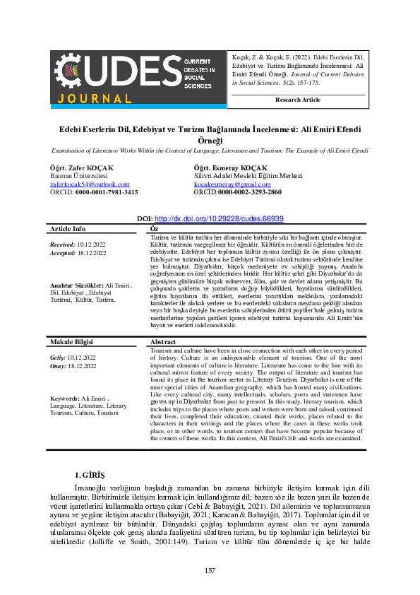 (PDF) Edebi̇ Eserleri̇n Di̇l, Edebi̇yat Ve Turi̇zm Bağlaminda ...
