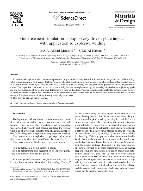 Pdf Finite Element Simulation Of Explosively Driven Plate Impact With Application To Explosive
