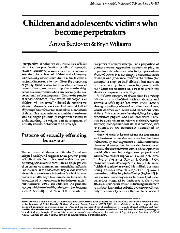 (PDF) Children and adolescents: victims who become perpetrators