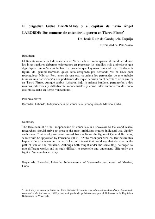 (PDF) El brigadier Isidro BARRADAS y el capitán de navío Ángel LABORDE ...