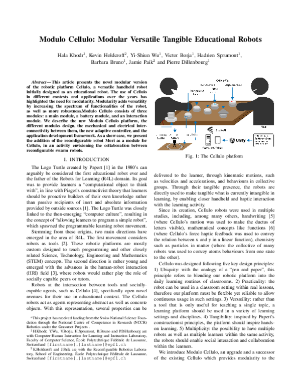 (PDF) Modulo Cellulo: Modular Versatile Tangible Educational Robots