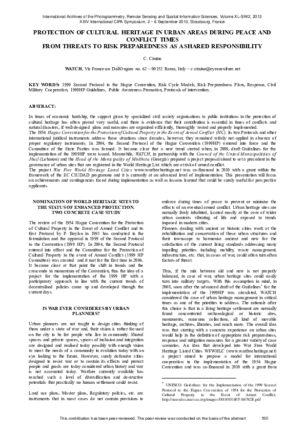 (PDF) Protection of Cultural Heritage in Urban Areas During Peace and ...