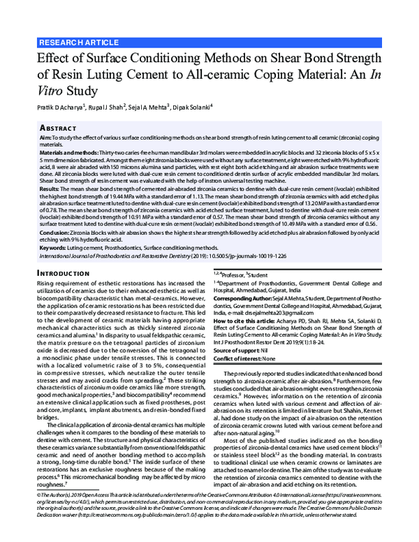 (PDF) Effect of Surface Conditioning Methods on Shear Bond Strength of ...