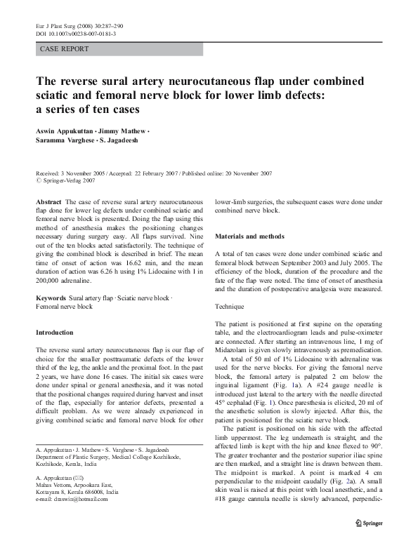 (PDF) The reverse sural artery neurocutaneous flap under combined ...