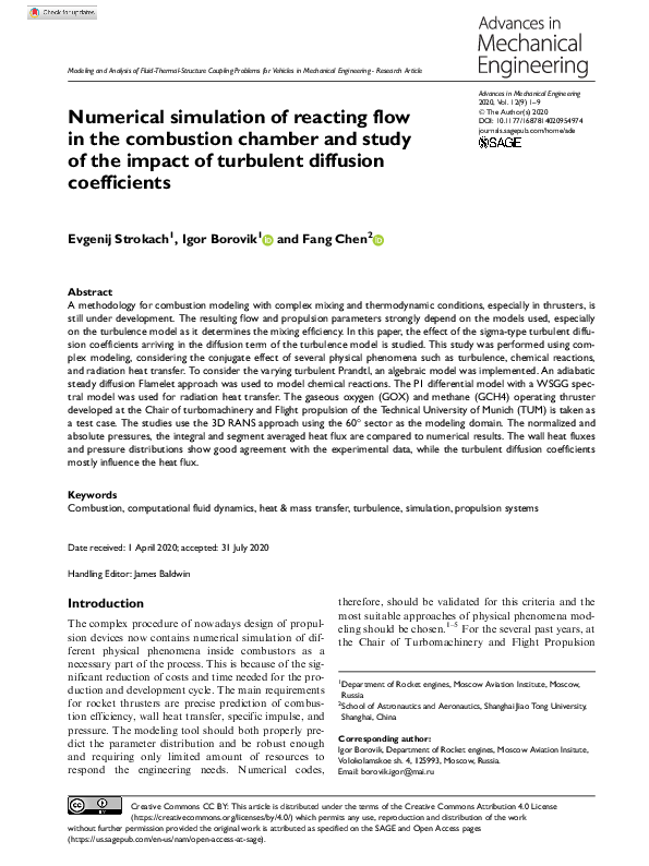 (PDF) Numerical simulation of reacting flow in the combustion chamber and study of the impact of ...