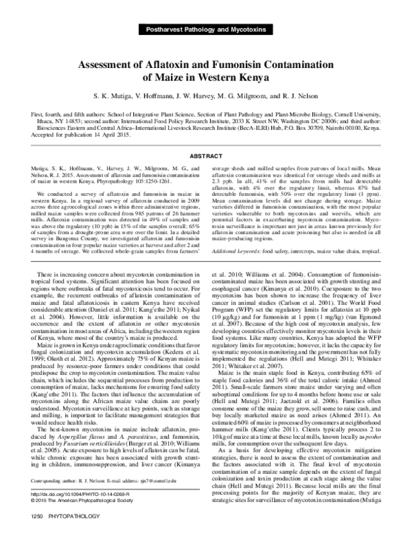 Pdf Assessment Of Aflatoxin And Fumonisin Contamination Of Maize In