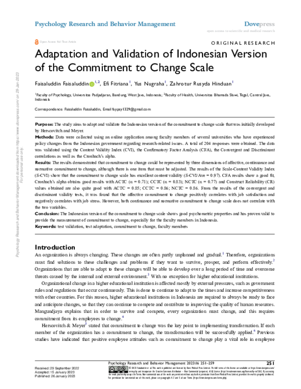 (PDF) Adaptation and Validation of Indonesian Version of the Commitment ...