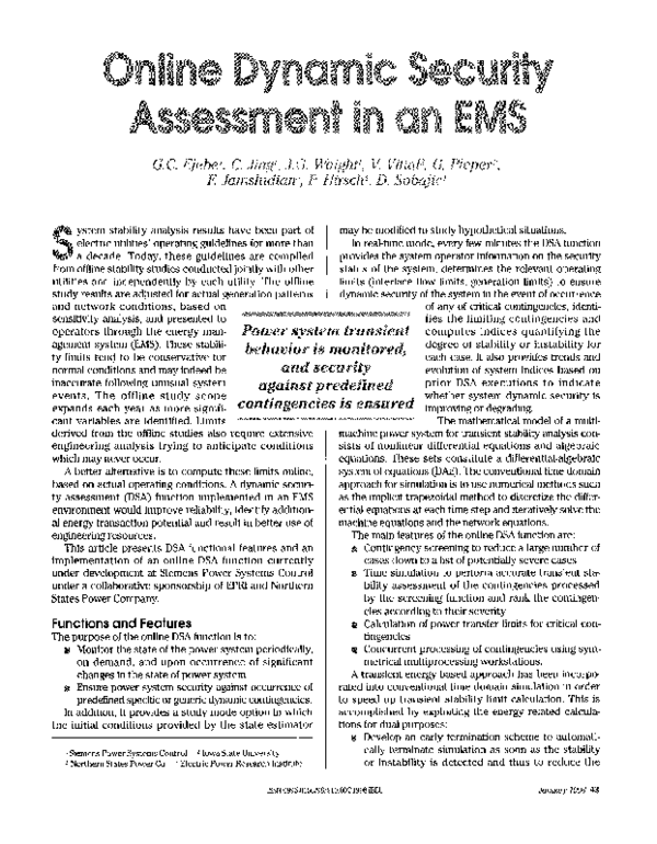 (PDF) Online dynamic security assessment in an EMS
