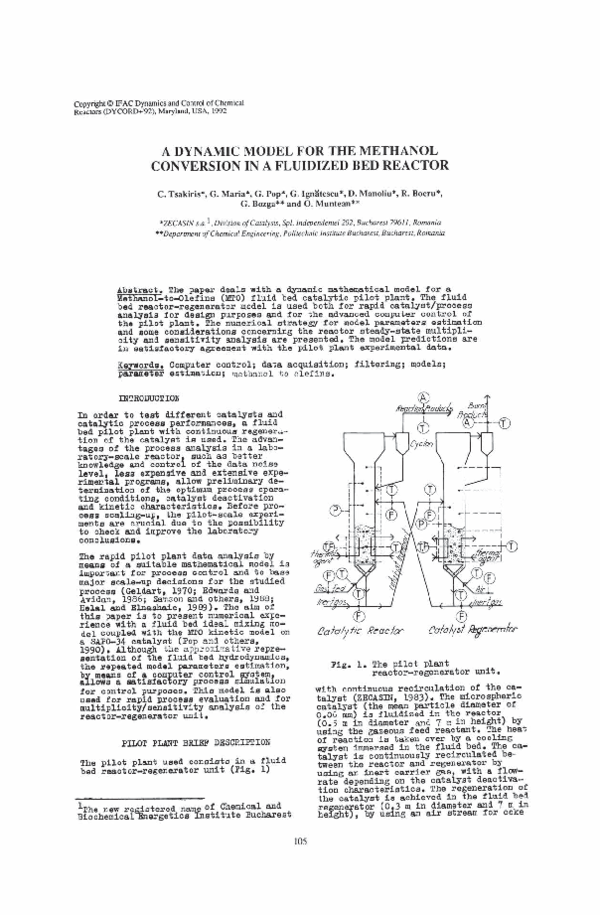Pdf A Dynamic Model For The Methanol Conversion In A Fluidized Bed