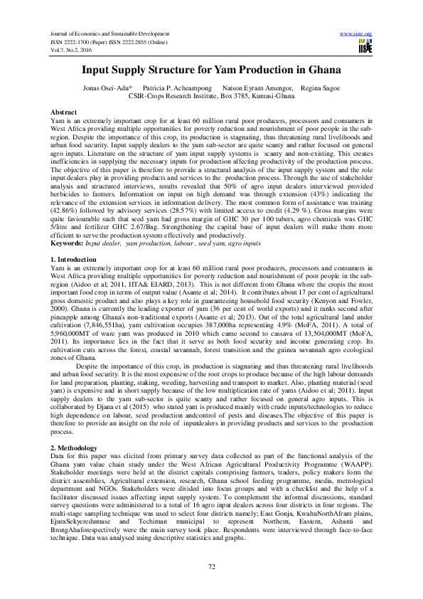 (PDF) Input Supply Structure for Yam Production in Ghana