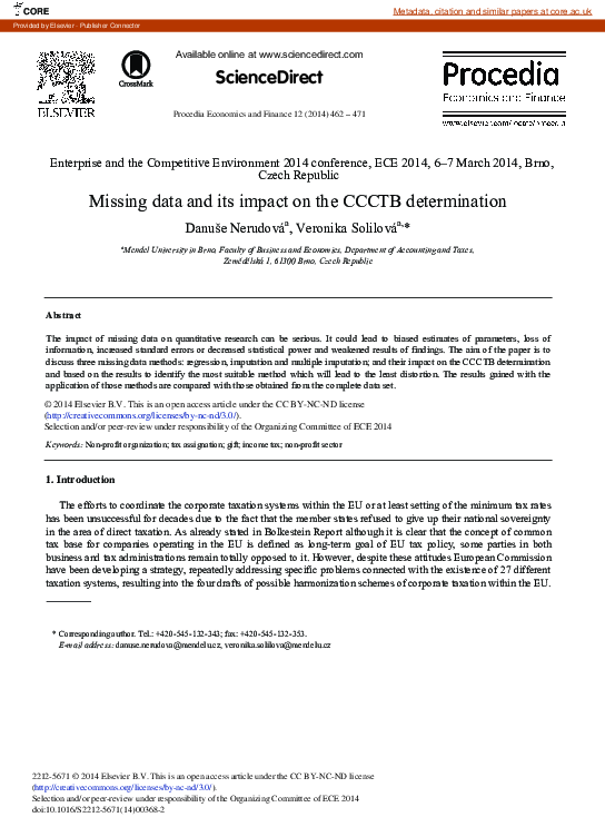 (PDF) Missing Data and its Impact on the CCCTB Determination