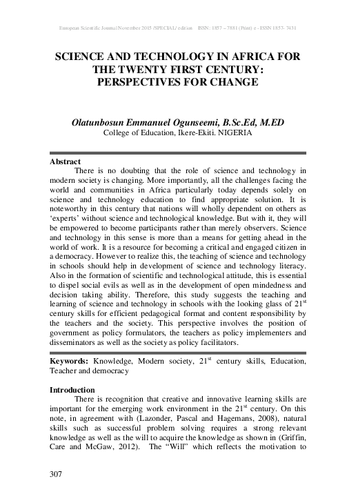 (PDF) Science and Technology in Africa for the Twenty First Century ...