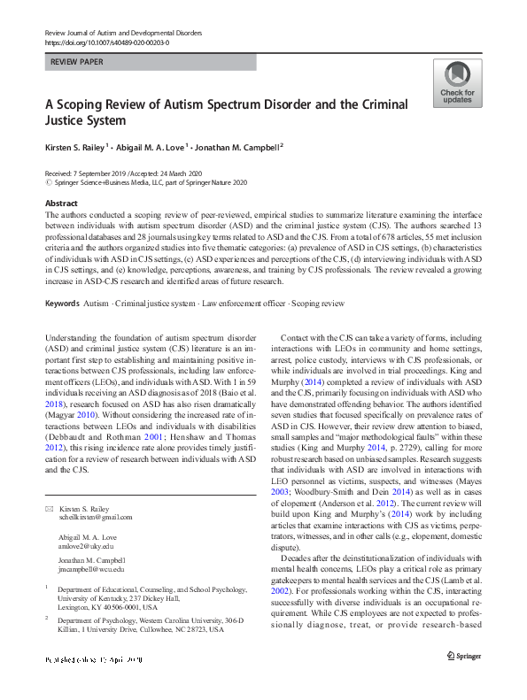 (PDF) A Scoping Review of Autism Spectrum Disorder and the Criminal ...