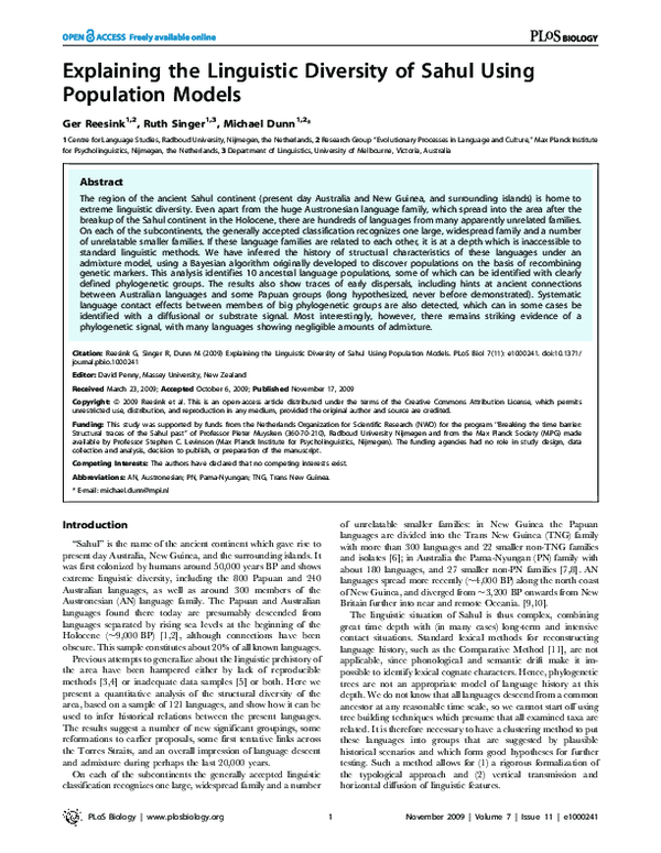 (PDF) Explaining the Linguistic Diversity of Sahul Using Population Models