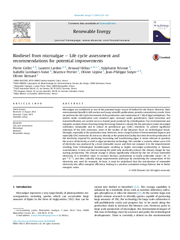 (PDF) Biodiesel from microalgae – Life cycle assessment and recommendations for potential ...
