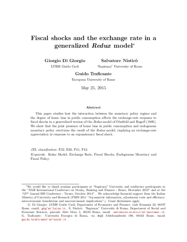 (PDF) Fiscal Shocks and the Exchange Rate in a Generalized Redux Model