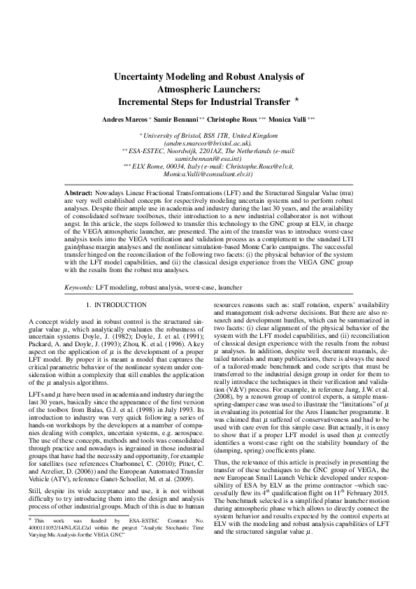(PDF) Uncertainty Modeling and Robust Analysis of Atmospheric Launchers: Incremental Steps for ...