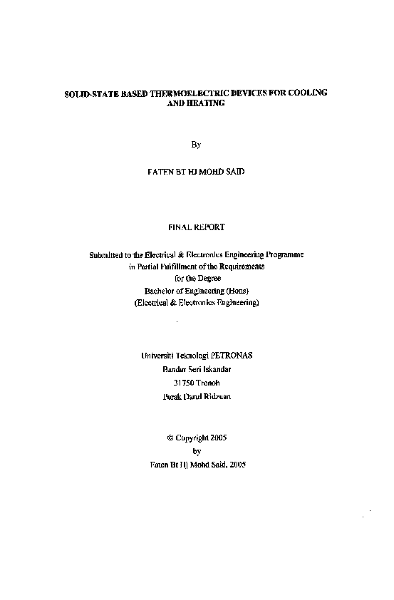 (PDF) Solid-State Based Thermoelectric Devices For Cooling And Heating / by Faten Bt Hj Mohd ...