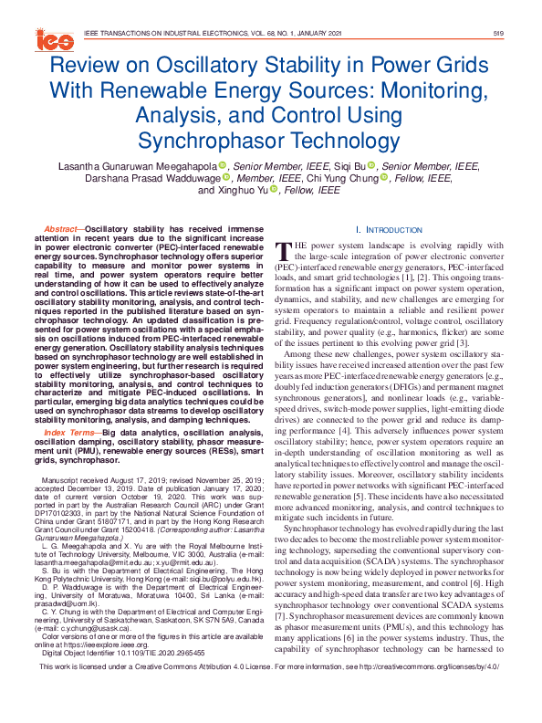 (PDF) Review on Oscillatory Stability in Power Grids With Renewable Energy Sources: Monitoring ...