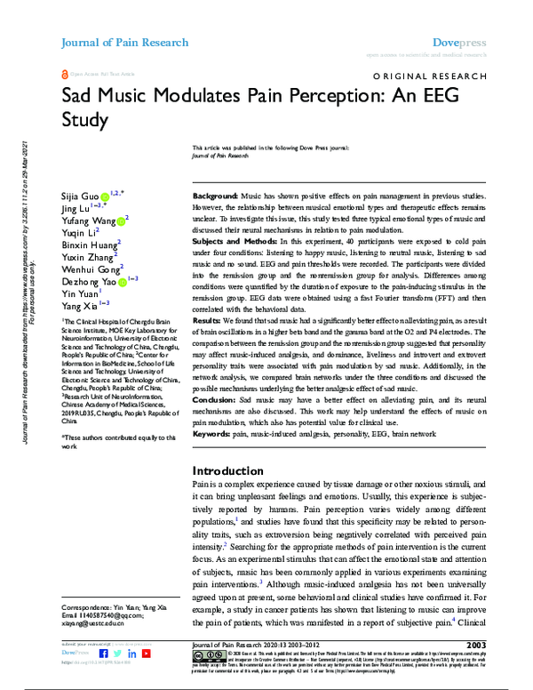 (PDF) Sad Music Modulates Pain Perception: An EEG Study
