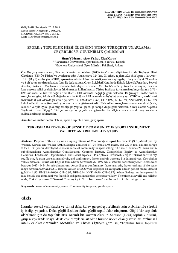(PDF) SPORDA TOPLULUK HİSSİ ÖLÇEĞİNİ (STHÖ) TÜRKÇEYE UYARLAMA: GEÇERLİK ...