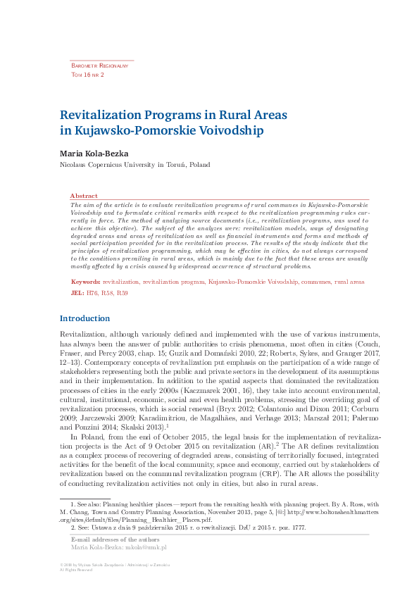 (PDF) Revitalization Programs in Rural Areas in Kujawsko-Pomorskie ...