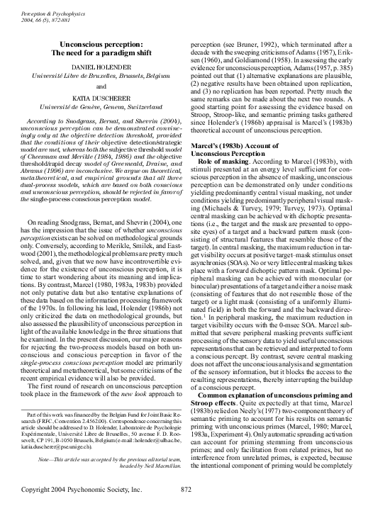(PDF) Unconscious perception: The need for a paradigm shift | Daniel ...