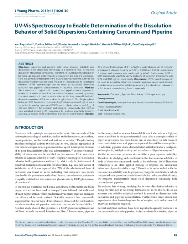 (PDF) UV-Vis Spectroscopy to Enable Determination of the Dissolution ...