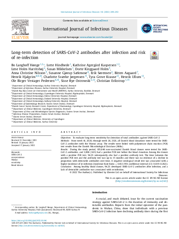(PDF) Long-term detection of SARS-CoV-2 antibodies after infection and ...