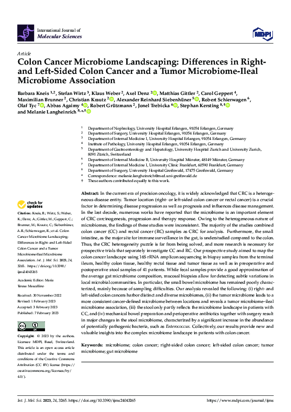 (PDF) Colon Cancer Microbiome Landscaping: Differences in Right- and ...