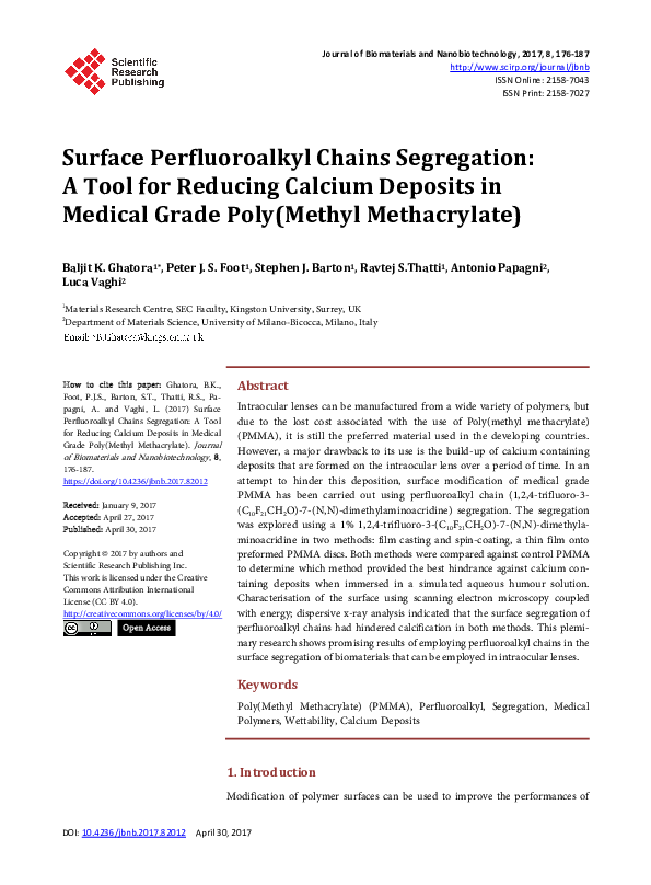(PDF) Surface Perfluoroalkyl Chains Segregation: A Tool for Reducing ...