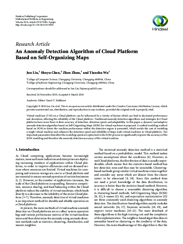 Pdf An Anomaly Detection Algorithm Of Cloud Platform Based On Self
