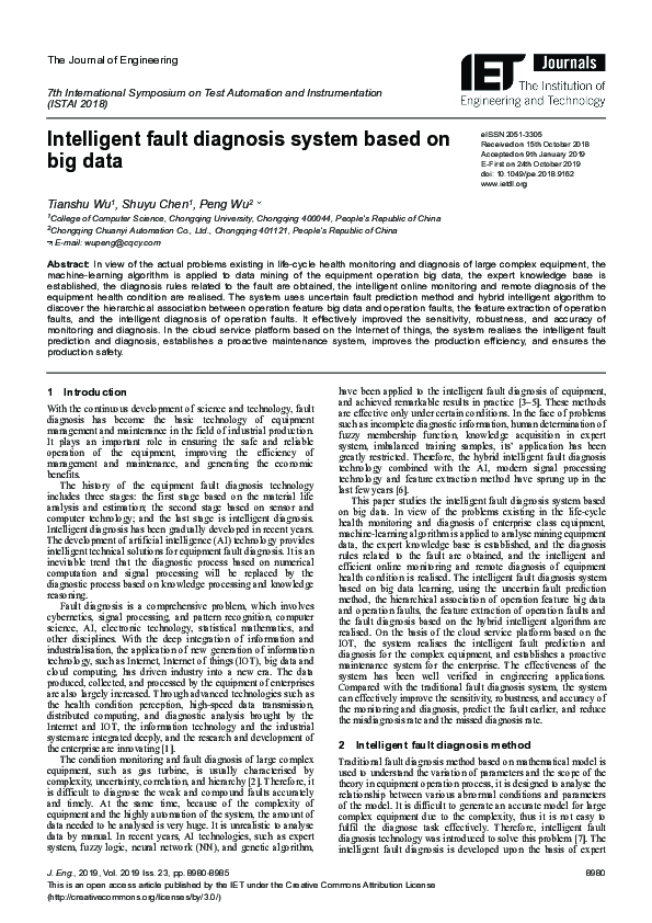 (PDF) Intelligent fault diagnosis system based on big data