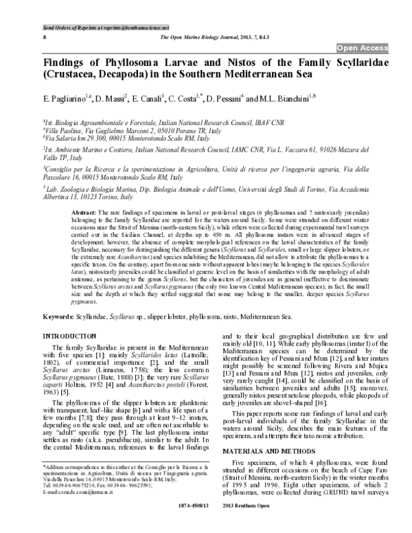 (PDF) Findings of Phyllosoma Larvae and Nistos of the Family ...
